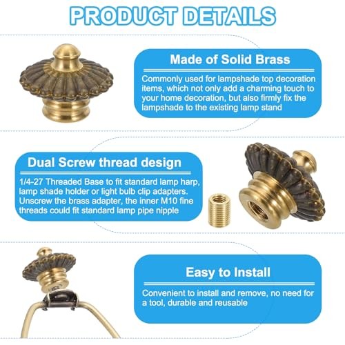 38 x 30mm Lamp Finials Caps Knob, 1 Set Solid Brass Lamp Shade Top ...