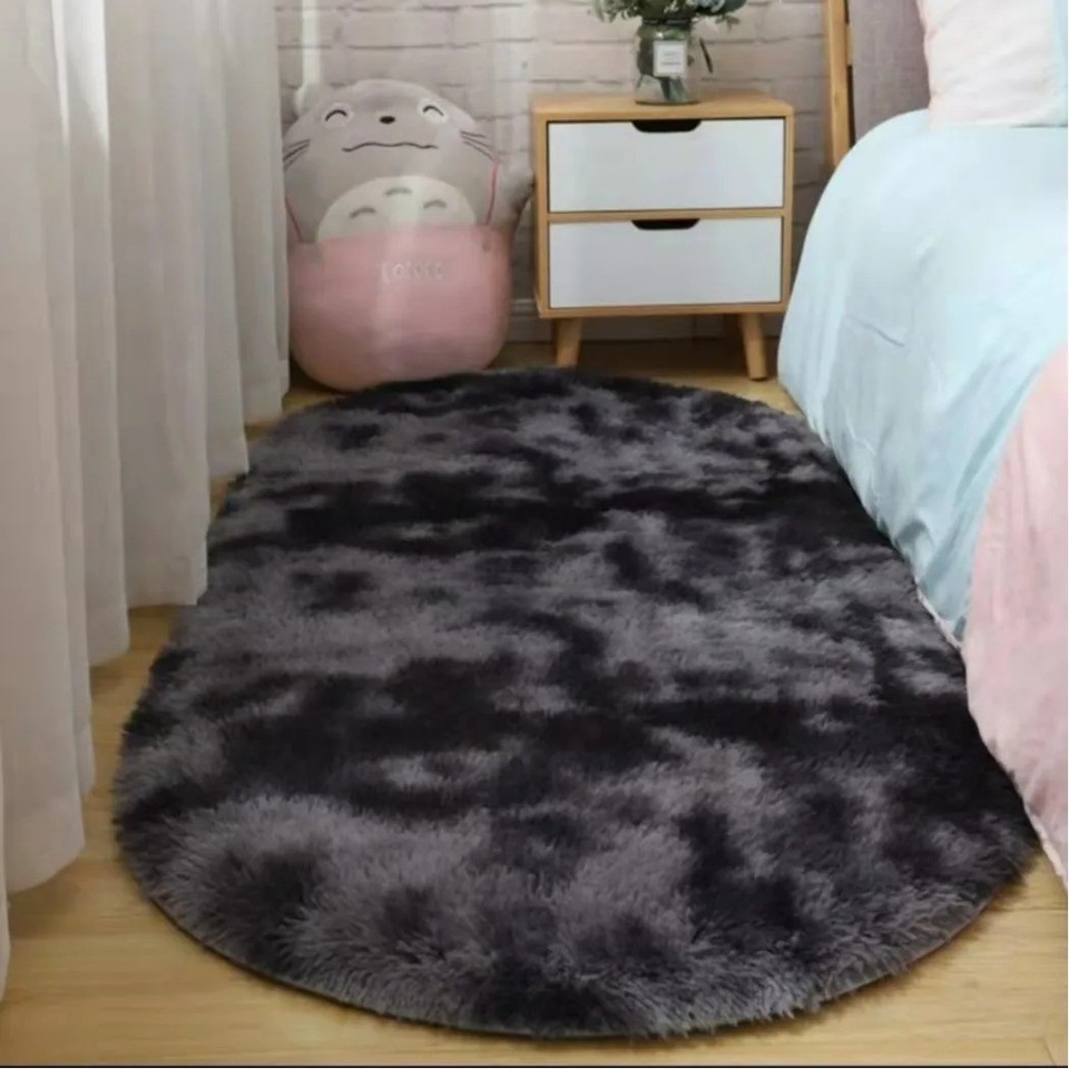 Luxury Fluffy Plush Rug Soft Oval Carpet Bedroom Living Room Warm Decor ...