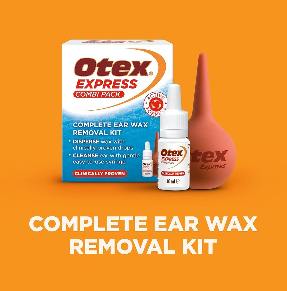 Otex Express Combi Pack Complete Ear Wax Ear Drops & Syringe Removal ...