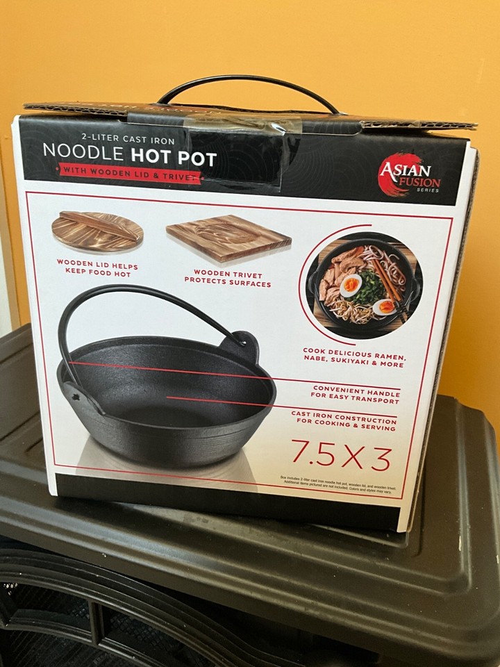 Parini 2 Liter Cast Iron Noodle Hot Pot with Wooden Lid and Trivet | eBay