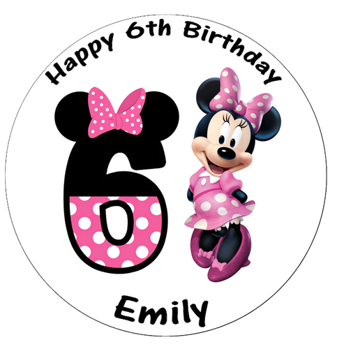 Minnie Mouse 6th Birthday Personalised Cake Topper Edible Wafer Paper 7 ...