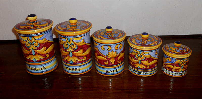 DERUTA ITALIAN POTTERY GEO PATTERN CANISTERS SET RED | eBay