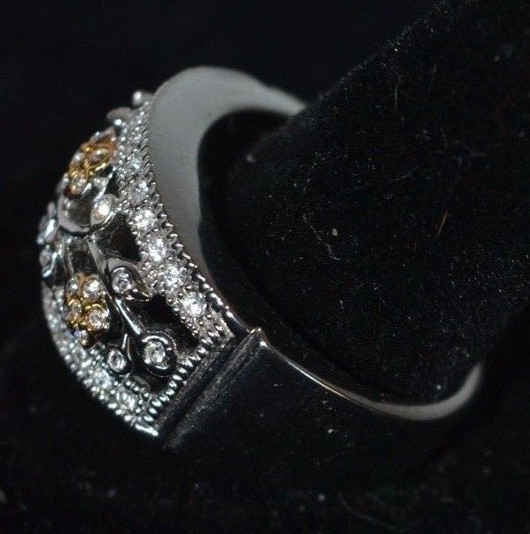 Vintage RSC Ring Silver Tone Rhinestone Flower Size 9.5/10 | eBay