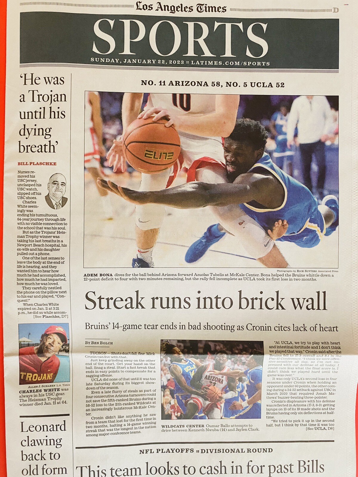 LA TIMES SPORT NEWSPAPER USC TROJAN HEISMAN TROPHY WINNER CHARLES WHITE ...