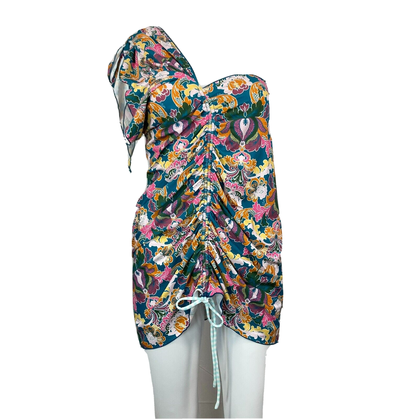 NWT VDM x Cindy Prado Swim Dress Women Sz L Blue Floral One Shoulder ...