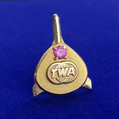 TWA Trans World Airlines Service Tie Lapel Pin Badge 10k Gold with Ruby ...