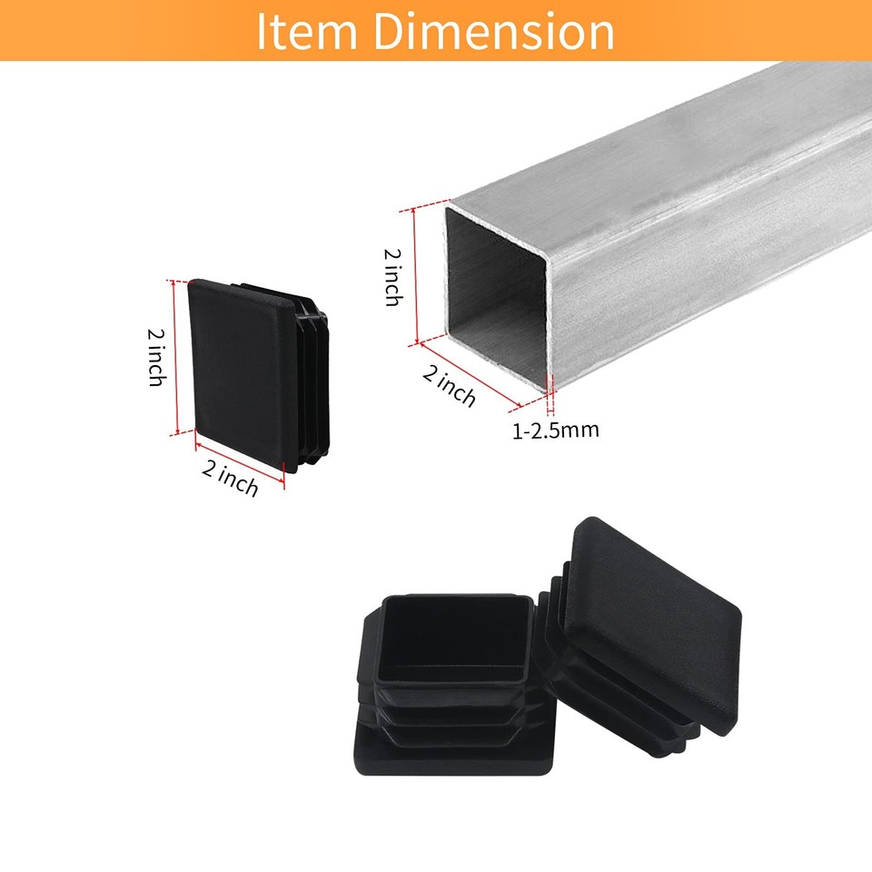 2 Inch 2X2 Square Tube End Cap Plastic Plugs 12 Pack, 2 Inch 2X2 Square ...