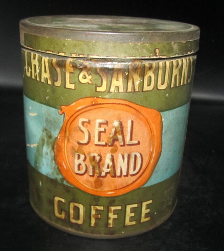 Chase & Sanborns Seal Brand 1lb Coffee Tin w/ Paper Label & Removable ...