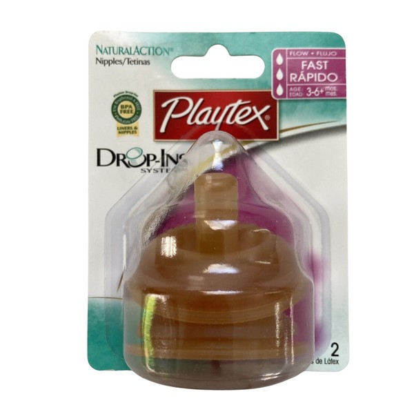 2pk Vintage Playtex Natural Action Flat Top Latex Bottle Nipples Fast ...