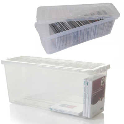 Crystal CD DVD Storage Shelf Box with Lid Plastic Clear Album Disc ...