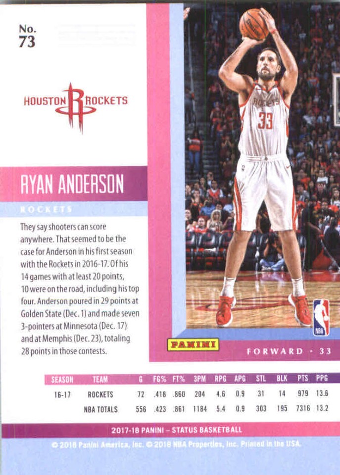 2017-18 Panini Status #73 Ryan Anderson Houston Rockets | eBay