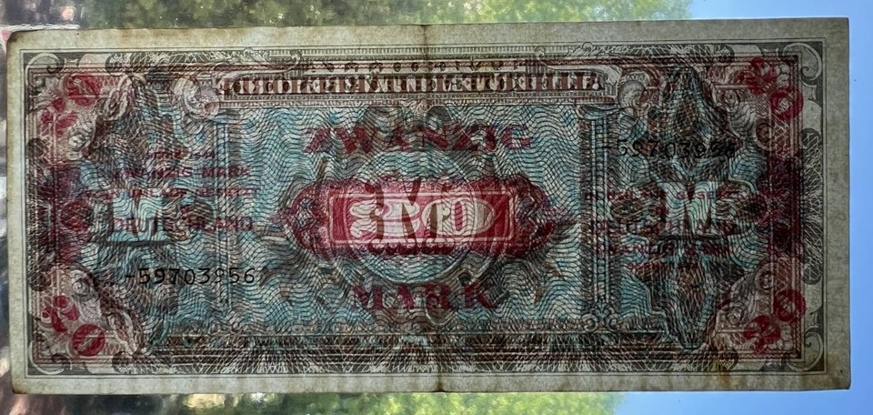 GERMANY 20 MARK 1944 PAPER MONEY BANKNOTE GERMAN BANK NOTE WORLD WAR ...