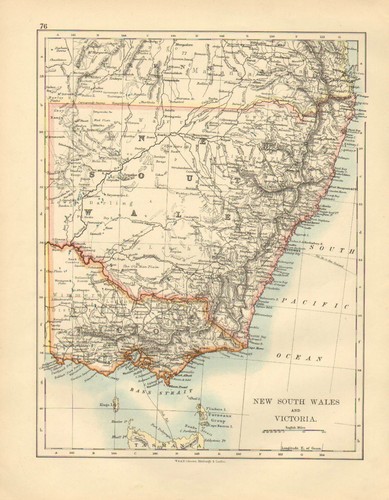 1892 VICTORIAN MAP ~ AUSTRALIA ~ NEW SOUTH WALES & VICTORIA MELBOURNE ...
