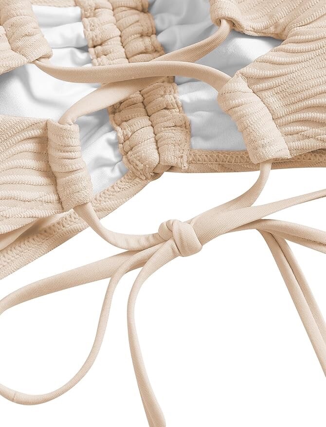 ZAFUL Women's Halter Bandeau Bikini Beaded Tie Back String Bikini Set ...