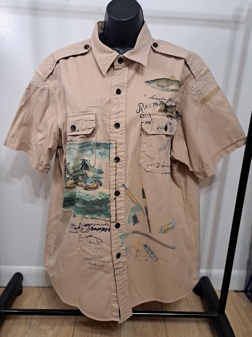 Polo Ralph Lauren Fishing Button Up Shirt Sz X-Large Vtg 90's Safari ...