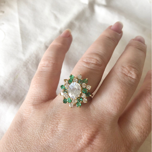Vintage Italian Daisy Ring | 18k Gold Flower Ring with Emeralds ...