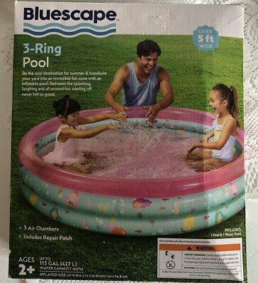 Bluescape K90713000 Pink 3-Ring Inflatable Kiddie Swimming Pool, Round ...