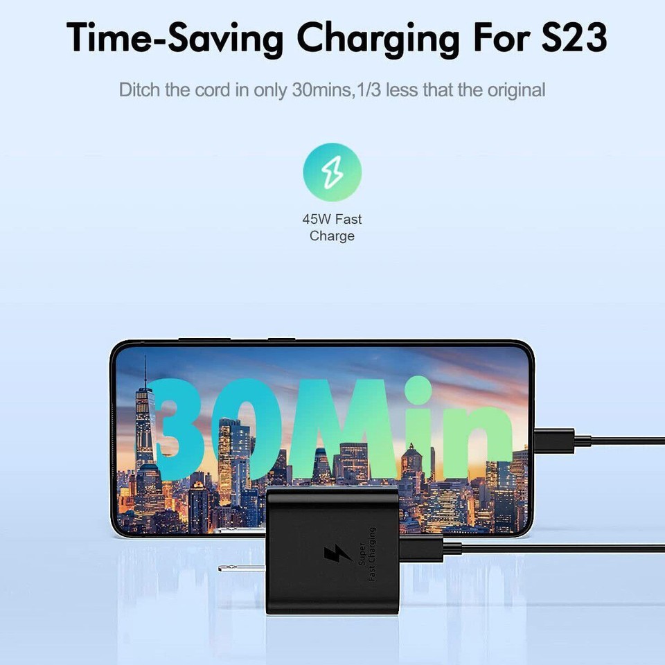 45W PD Fast Wall Charger+Type-C Cable For Samsung Galaxy S23 S22 S21 ...