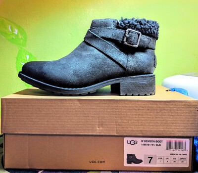 UGG Australia BENSON Buckle Sheepskin Ankle Booties Dove Brown ...