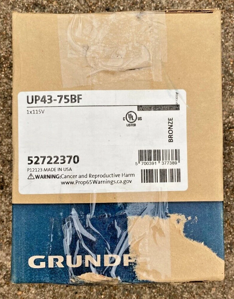 Grundfos 52722370, UP43-75BF Bronze Circulator Pump, 1/6, 45% OFF