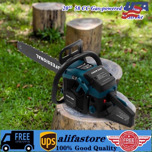 58CC Gas Powered Chainsaw with 20'' Guide Bar Saw Chain 2-Stroke Engine ...