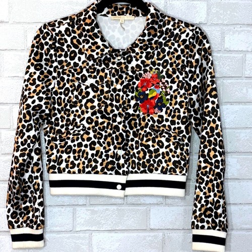 Maje Paris Leopard Print Bomber Jacket Womens 36 US 4 Floral ...