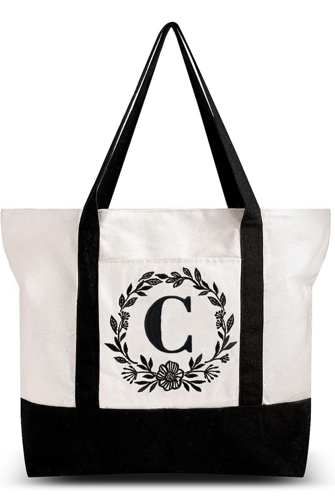 BeeGreen Initial Canvas Tote Bag w Zipper Closure Graphic Bags (Letter ...