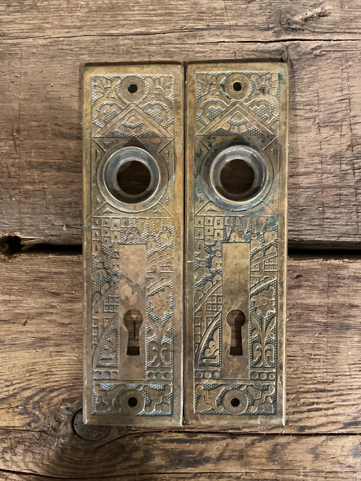 PAIR Antique Ornate Eastlake Door Backplates, Brass, Neo Grec, Fancy ...