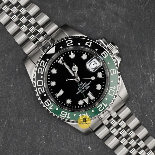 Custom Made 40mm Green Black GMT Diver Style Mod Watch w/ NH34 Movement ...