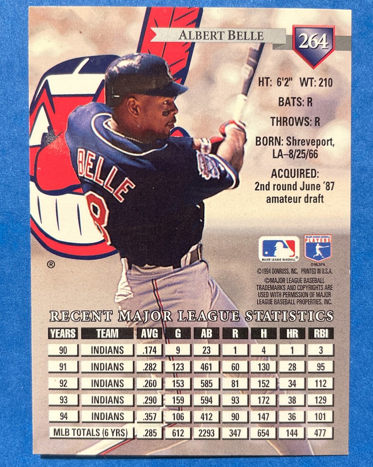 1995 DONRUSS ALBERT BELLE Baseball Card #264 Cleveland Indians | eBay
