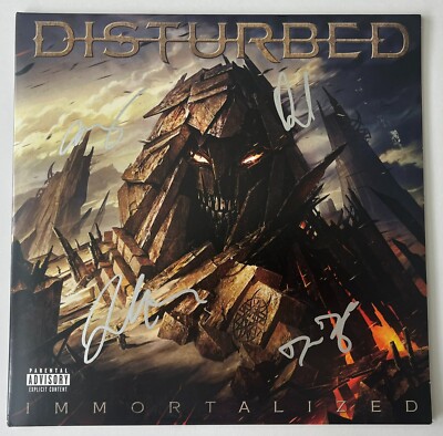 DISTURBED DAVID DRAIMAN +3 SIGNED AUTOGRAPH IMMORTALIZED VINYL ALBUM w ...