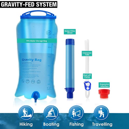 3L Water Filters System w/ Foldable Gravity Water Bag Camping Survival ...