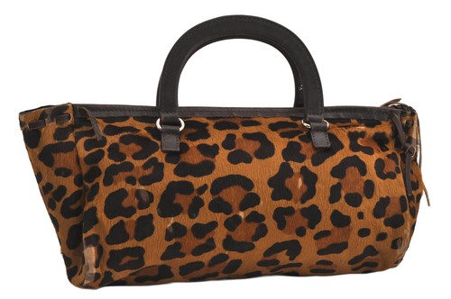 Authentic PRADA Leopard Pattern Calf Leather Hand Boston Bag Purse ...