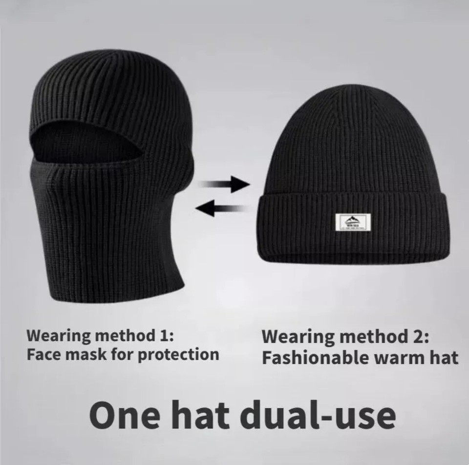 2 IN 1 Mens Beanie Hat Balaclava Knitted Hat Windproof Winter Mask Army ...