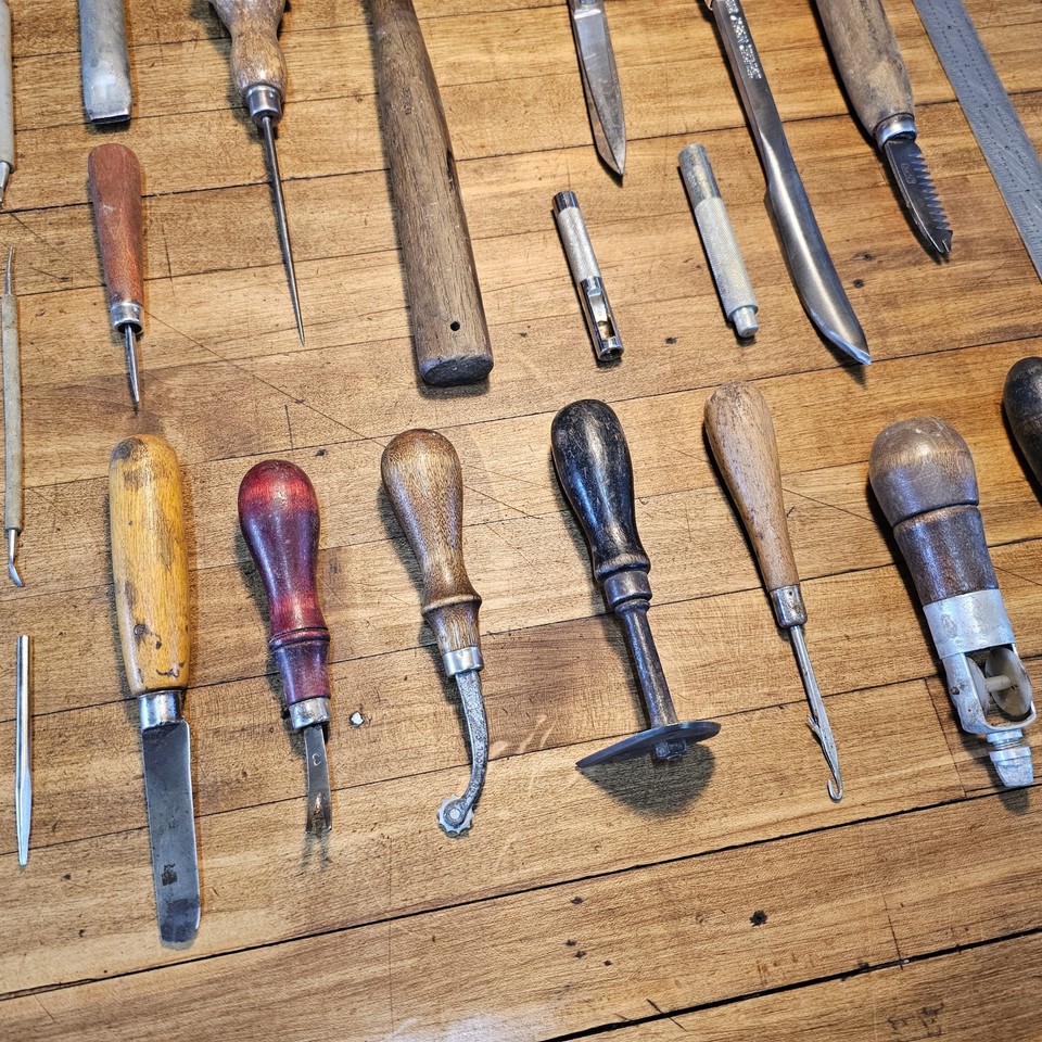Antique Leather Craft Tools Cobbler Hammer Punches Knives SKIVING ...