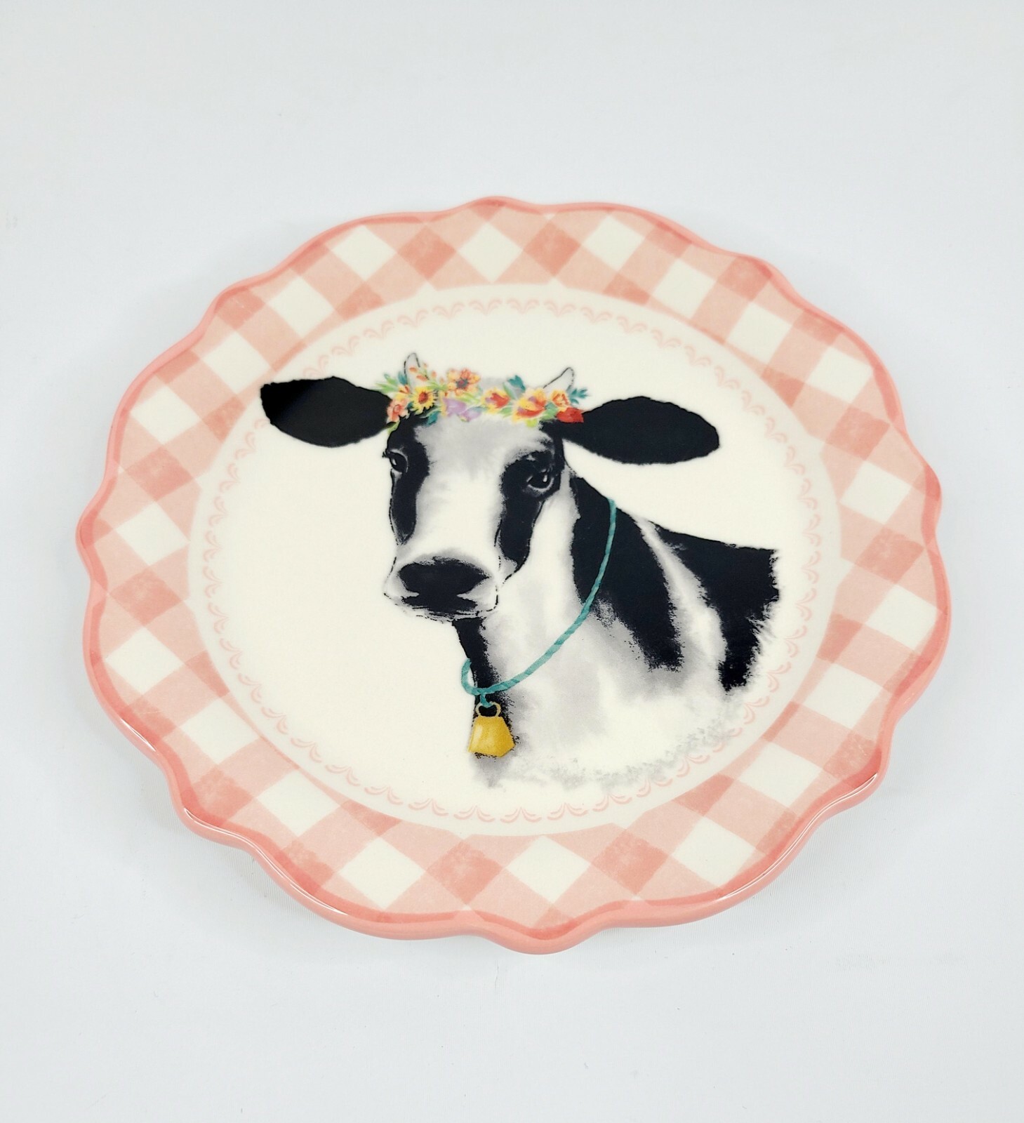 Pioneer Woman Gingham 7" Appetizer Plates, Cows Chicken Boots Hat Pig ...