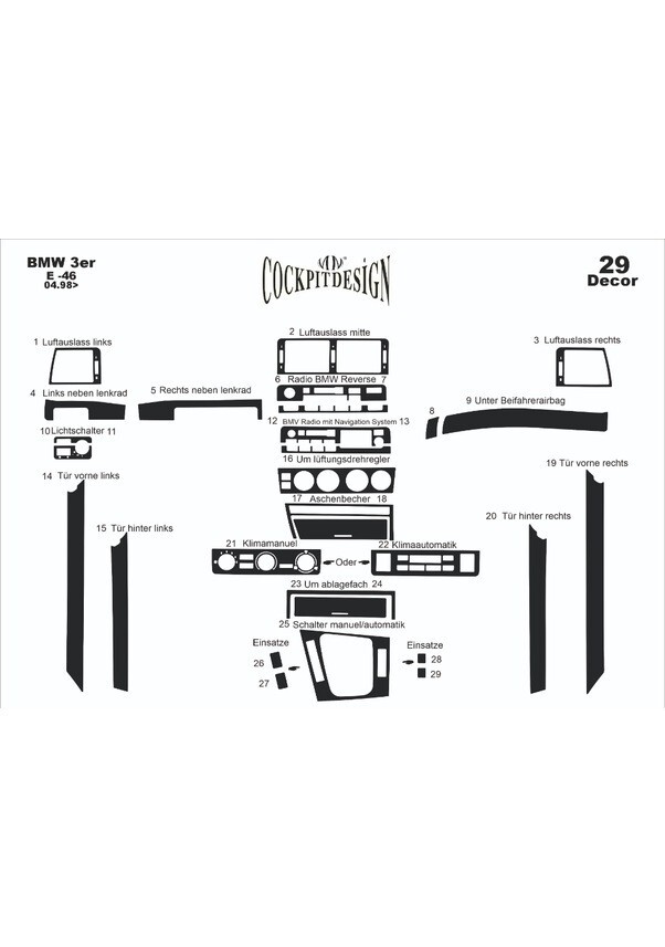 FOR BMW E46 3 SERIES INTERIOR Dash Trim Kit 3M BURL FULL SET 1998-2006 ...