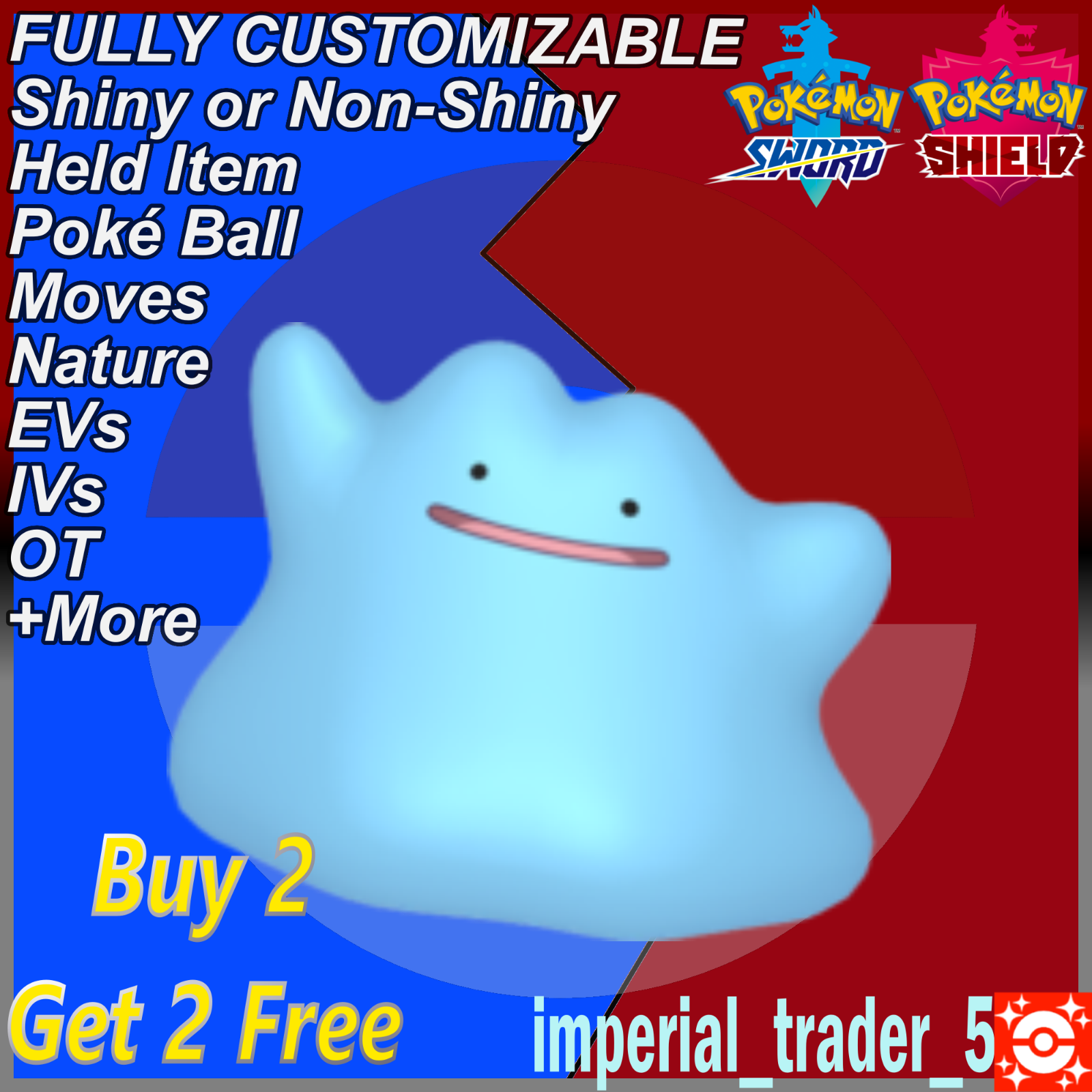 Pokémon Sword and Shield Shiny Ditto W/ Best 6IV Customizable | eBay