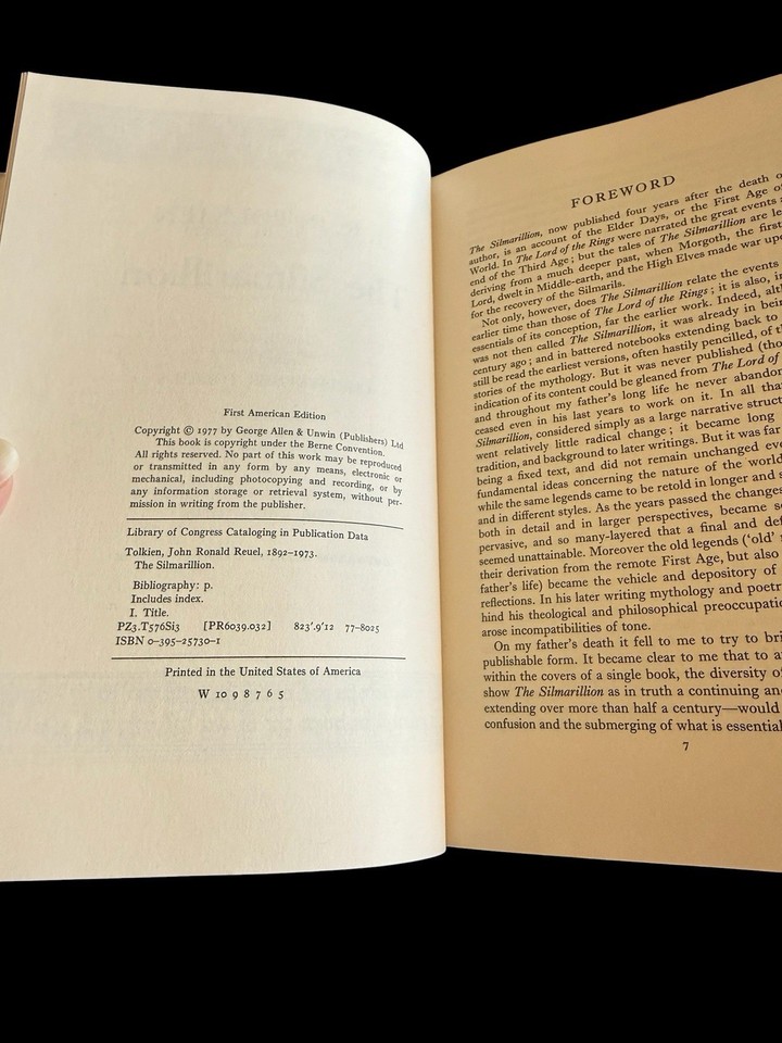 Silmarillion JRR Tolkien 1977 First American Edition HC w Map Houghton ...