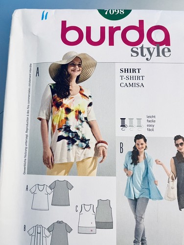 Burda 7098 Misses Flowy T-Shirt w/Sleeve Variations & Jacket Plus SZ 18 ...
