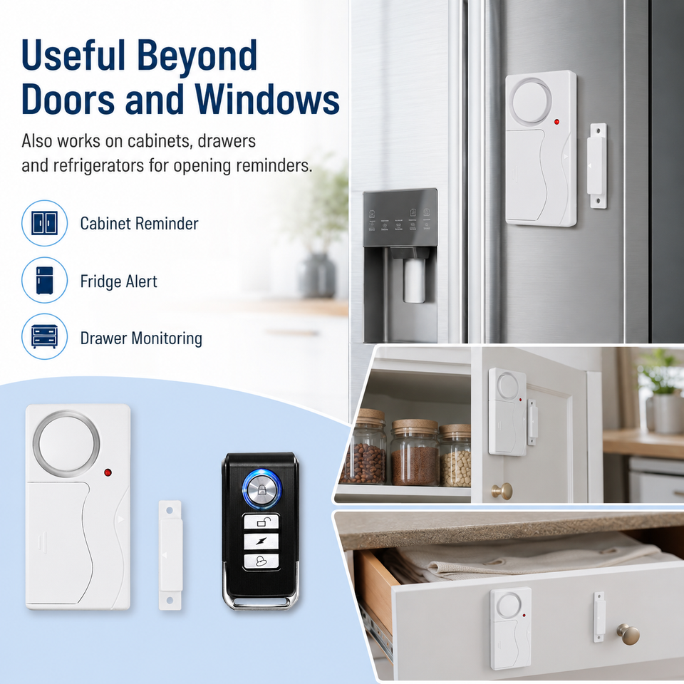 2PK Wireless Magnetic Sensor Alarm 105dB Anti-Theft SOS Alert Remote ...