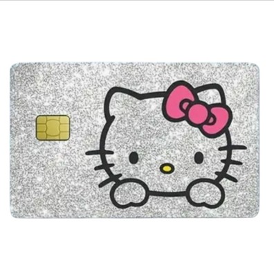 SILVER Glitter Sparkle Hello Kitty Credit Debit Bank Card Skin Cover ...
