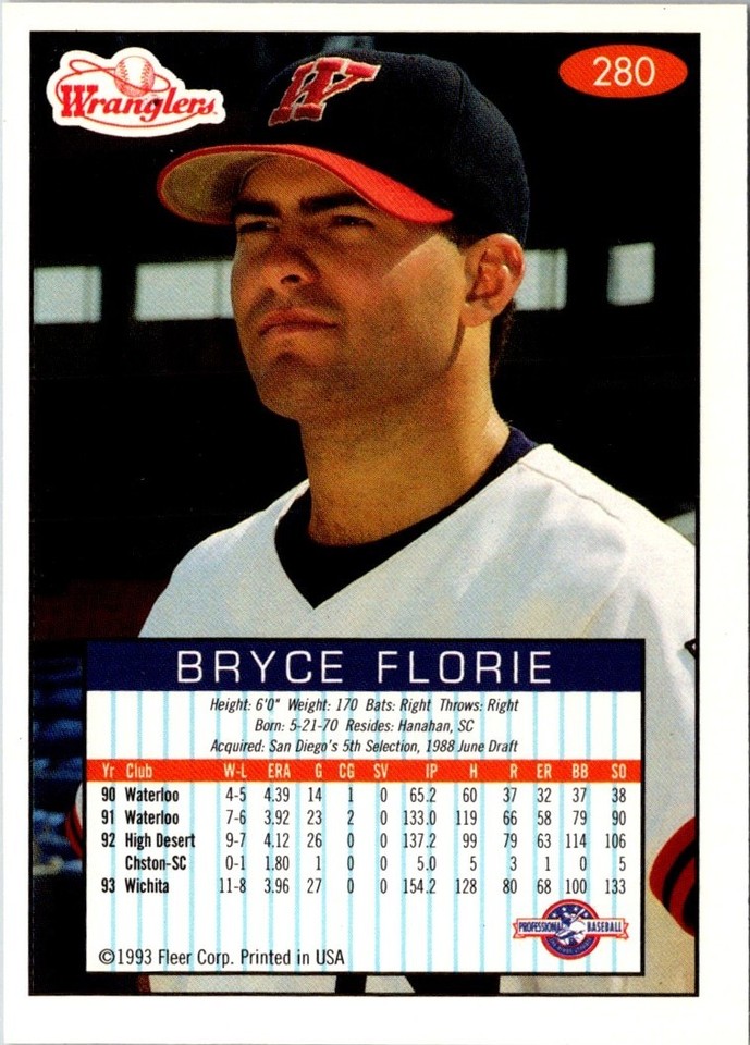 1993 Fleer Excel Bryce Florie #280 Wichita Wranglers Baseball Card | eBay