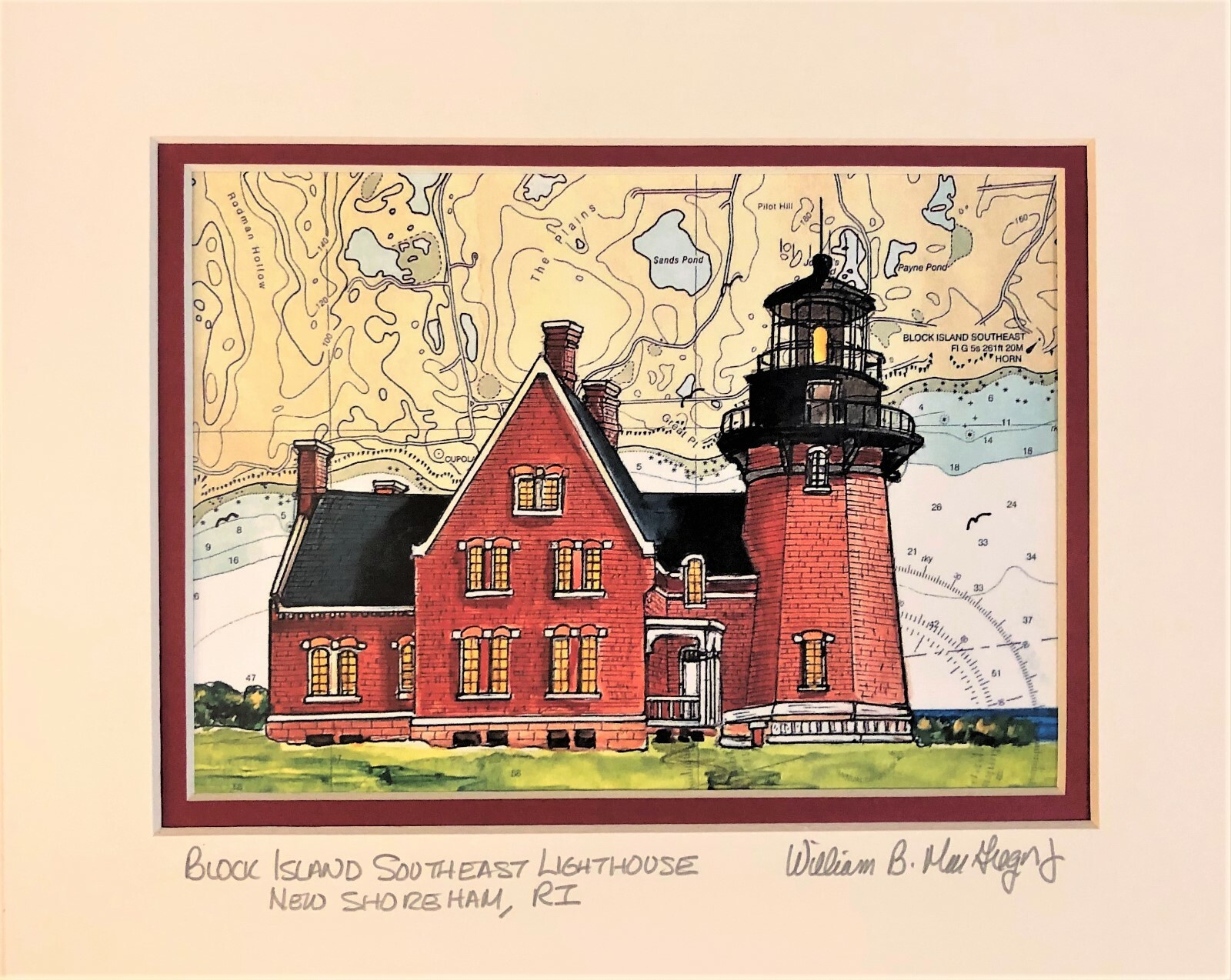 Block Island Southeast Lighthouse Art Print New Shoreham RI BI double ...