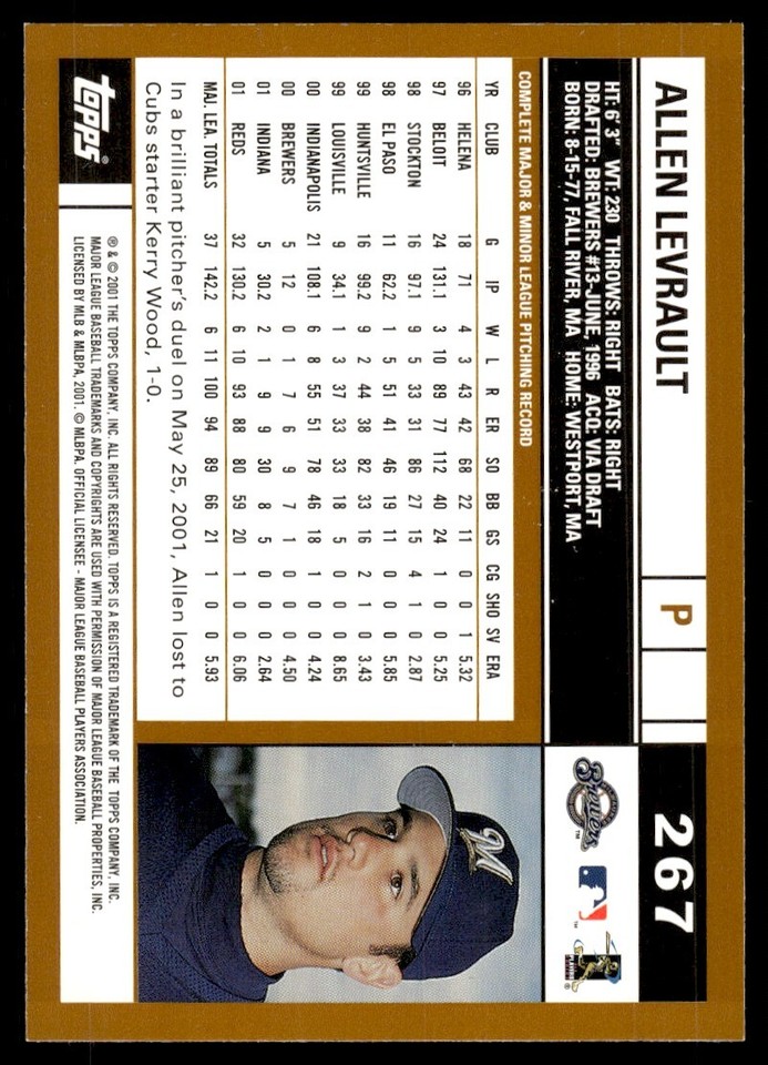 2002 Topps Baseball Card Allen Levrault Milwaukee Brewers #267 | eBay