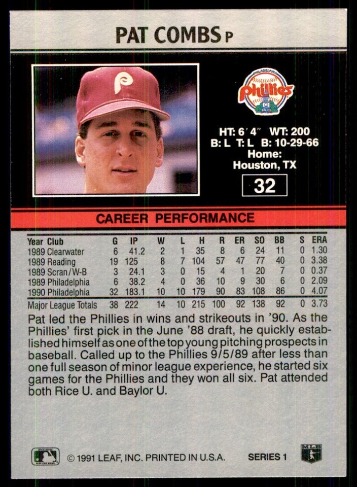 1991 Leaf Pat Combs Baseball Cards #32 | eBay