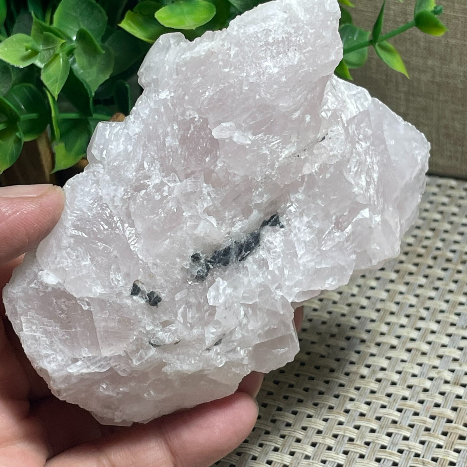 299g Rare Natural Ice White Fluorescence Pink Calcite Mineral Specimen ...