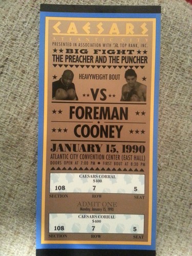 George Foreman vs Gerry Cooney Original Full Fight Ticket Huge Size ...