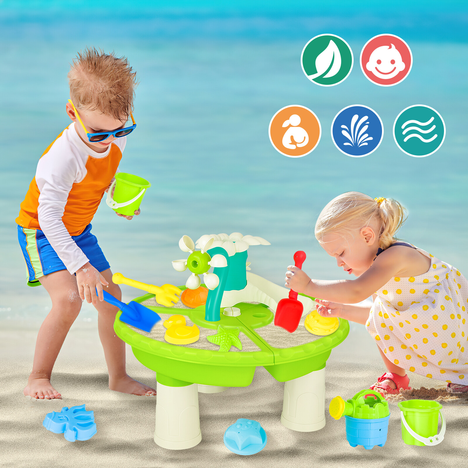 Sand and Water Outdoor Play Table Kids Beach Toy Set Summer Gift for ...