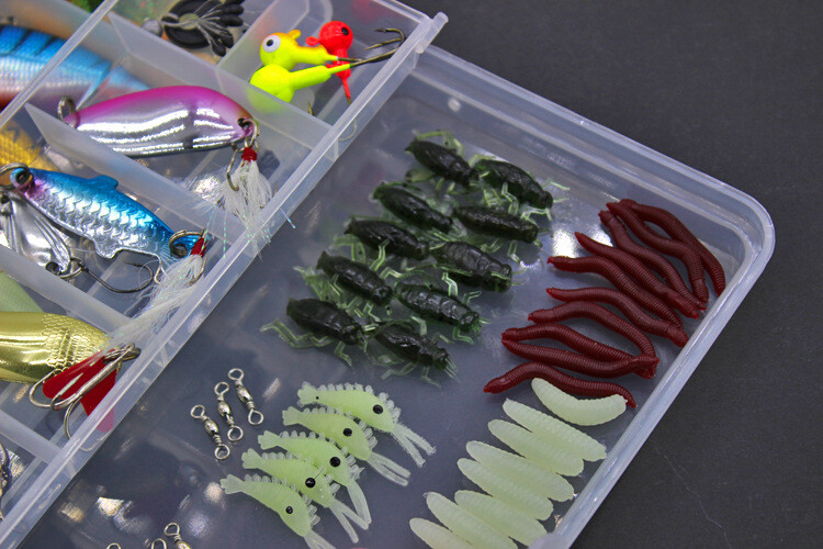 100 PCS Set Fishing Tackle Box Full Loaded Accessories Hooks Lures ...